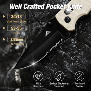 FLISSA Folding Pocket Knife with Clip, Glass Breaker and Seatbelt Cutter, Survival Knife for Emergency Rescue Situations, EDC Knife for Tactical, Hunting, Camping, Outdoor, Unique Gifts for Dad, Father