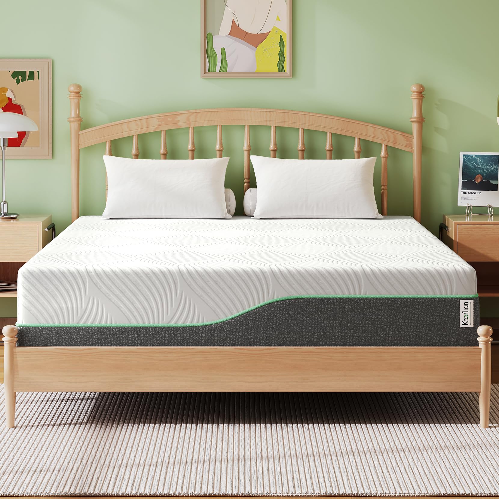 koorlian King Size Mattress, 10 Inch Gel Memory Foam Mattress in a Box with Breathable Knitted Cover, Pressure Relief Supportive King Mattress with Motion Isolation, Green