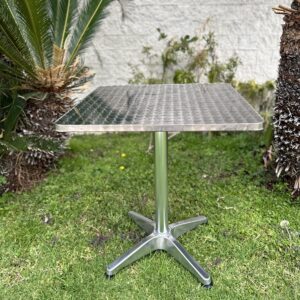 BTEXPERT Indoor Outdoor 27.5" Square Restaurant Table for Patio Stainless Steel Silver Aluminum Furniture with Base Set of 2