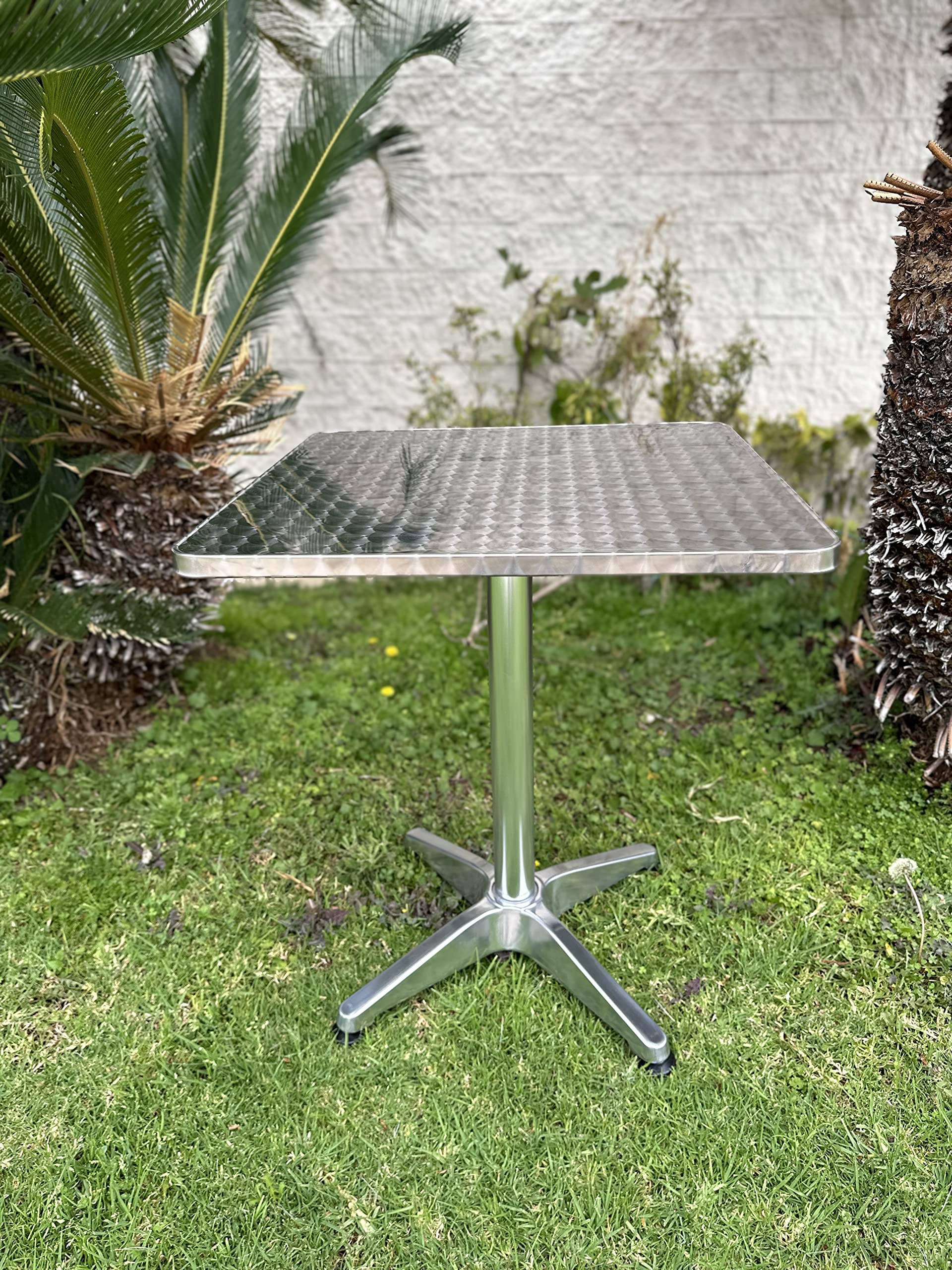 BTEXPERT Indoor Outdoor 27.5" Square Restaurant Table for Patio Stainless Steel Silver Aluminum Furniture with Base Set of 2