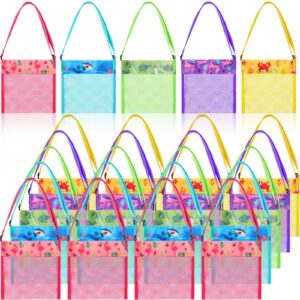 saintrygo 30 set mesh beach bag bulk colorful seashell collecting shell bag adjustable carrying strap for kids (cute style)