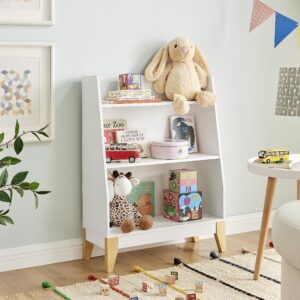 Danya B. Steiner White 3-Tier Kids Book or Toy Figure Display Unit Freestanding Bookshelf with Contrasting Wood-Toned Legs