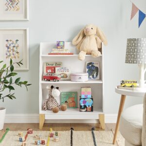 Danya B. Steiner White 3-Tier Kids Book or Toy Figure Display Unit Freestanding Bookshelf with Contrasting Wood-Toned Legs