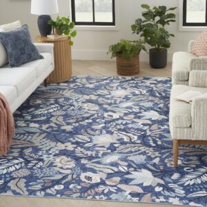 nourison washables floral navy multicolor 5'2" x 7' area -rug, easy -cleaning, non shedding, bed room, living room, dining room, kitchen (5x7)