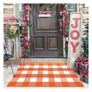 kilococo buffalo plaid rug 2.3'x3.6' orange outdoor rug for halloween/thanksgiving washable fall doormat buffalo check rug layered front door mat for porch/farmhouse/entryway/patio fall decor