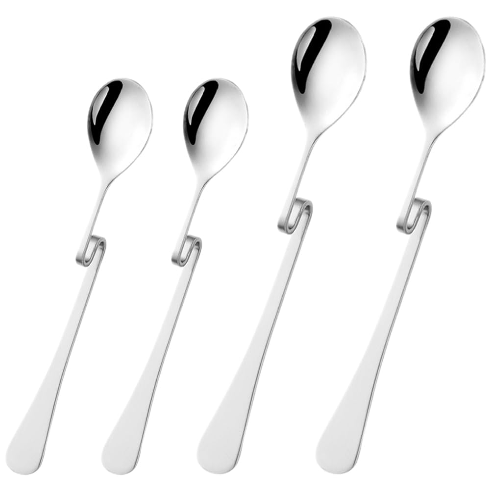 OSALADI 4pcs Espresso Spoon Stainless Steel Jam Honey Spoon Coffee Stir Spoon Milk Mixing Spoons Teaspoon Hanging Cup Dessert Tea Stirring Spoons with Curved Handle