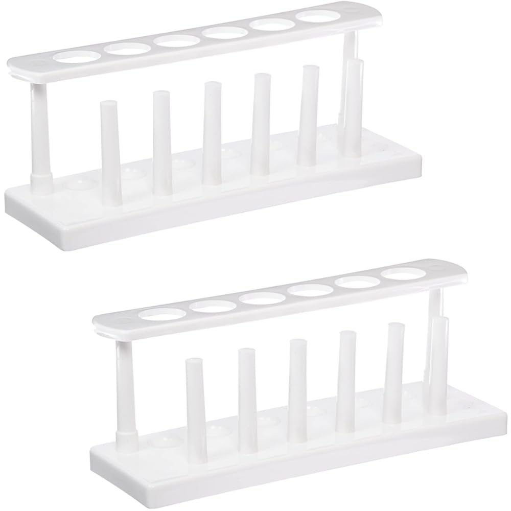 25mm Plastic in-Line Test Tube Rack with Drying Pins, 6 Tube, Polyethylene, White (Pack of 10)