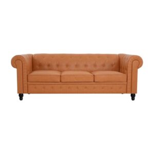 Naomi Home Chesterfield Sofa, Luxurious Comfort for Cozy Living Rooms, Mid-Century Modern Couch, Elegance & Serenity, 3-Seater Sofa Couch for Small Space, Bedroom, Apartment, Caramel, Air Leather