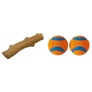 petstages dogwood wood alternative dog chew toy, large & chuckit ultra ball dog toy, medium (2.5 inch diameter) pack of 2, for breeds 20-60 lbs