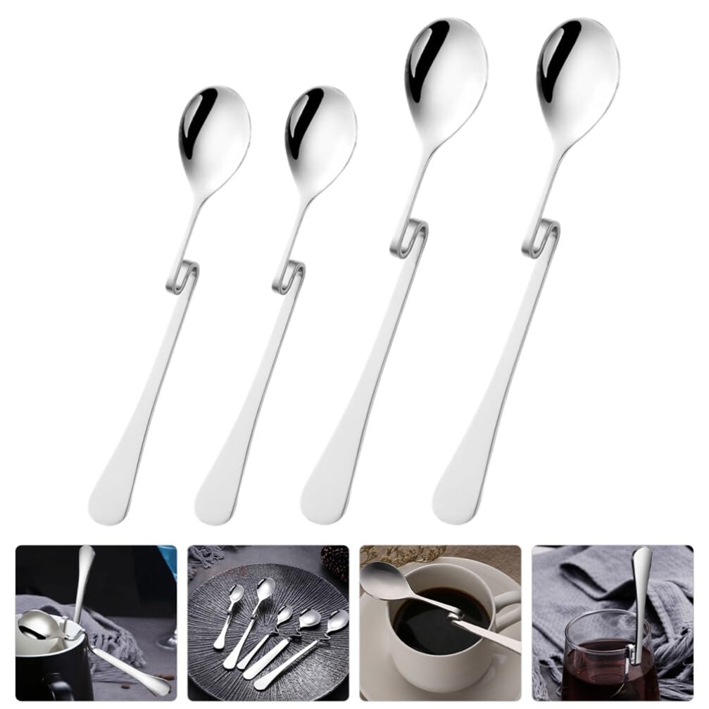 OSALADI 4pcs Espresso Spoon Stainless Steel Jam Honey Spoon Coffee Stir Spoon Milk Mixing Spoons Teaspoon Hanging Cup Dessert Tea Stirring Spoons with Curved Handle