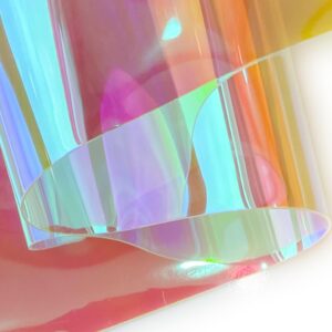 oneart | 30 gauge holographic clear vinyl roll, 12" x 54" waterproof iridescent transparent tpu jelly plastic fabric for diy crafts-holographic red