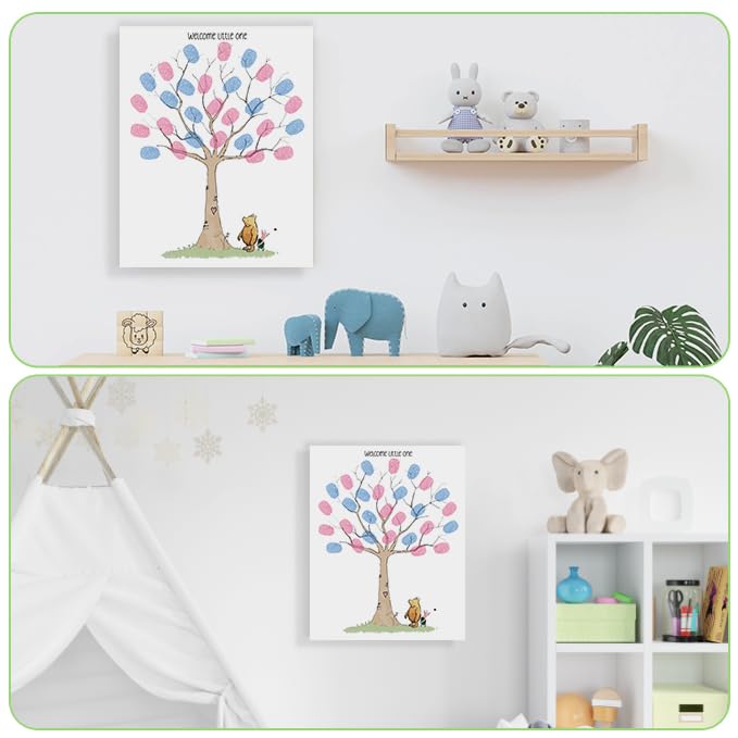 Gender Reveal Fingerprint Tree for Baby Shower, Bear Baby Shower Gender Reveal Game, Cute Bear Pig Tree Baby Shower Guest Book Party Ideas for, Gender Reveal Party Ideas, Gender Reveal Keepsake Game