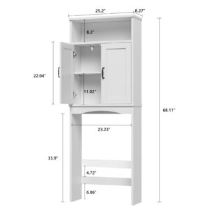 MXARLTR Over The Toilet Storage, Over The Toilet Storage Cabinet with Adjustable Shelf and Double Doors, Over The Toilet Cabinet for Bathroom Storage Over Toilet Bathroom Organizer (White)