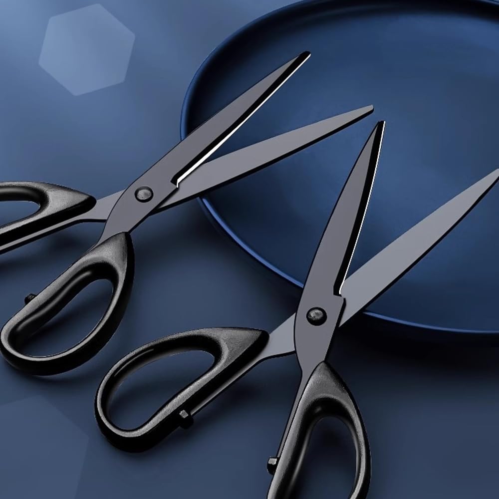 Black Office Scissors 7 Inch All Purpose Sharp Scissor Stainless Steel Blade Shears Straight ABS Handle Shear for Paper, DIY Craft, Office, School, Home