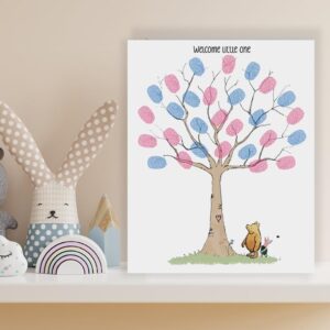 Gender Reveal Fingerprint Tree for Baby Shower, Bear Baby Shower Gender Reveal Game, Cute Bear Pig Tree Baby Shower Guest Book Party Ideas for, Gender Reveal Party Ideas, Gender Reveal Keepsake Game