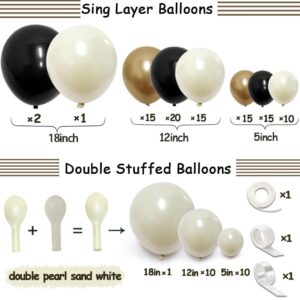 Black White Gold Balloon Garland Double Stuffed Pearl White Sand Balloons Champagne Metallic Gold Neutral Balloon Arch Kit For Birthday Graduation Wedding Bachelorette Halloween Party Decorations