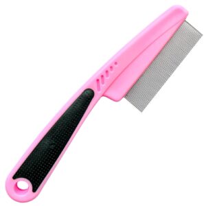 lltgmv flea comb with rubber handle, flea and tick comb for dogs & cats, dog comb for grooming - pink