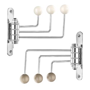 metfun 2 pack decorative coat rack hooks with free spinning 3 wood hooks vertical coat rack wall mount space-saving coat hanger hooks for hanging coat, jacket, bag, hat, scarf (white & tan)