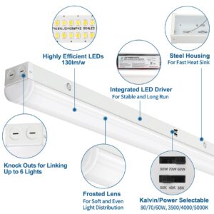 DAKASON 8FT LED Linear Light Fixture, 8 Foot LED Shop Lights 80/70/60W 35/40/5000K CCT Selectable, 8 Feet Commercial Bay Lighting Fluorescent Tube Replacement for Garage Warehouse 4 Pack