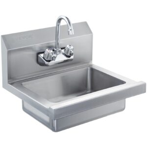 vevor commercial hand sink with faucet, nsf stainless steel sink for washing, small hand washing sink, wall mount hand basin, utility sink for restaurant, kitchen, bar, garage and home, 17 x 15 inch