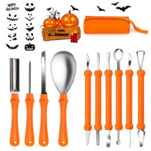 qjiuba halloween pumpkin carving kit，professional stainless steel pumpkin carving tools，safe and easy bulk pumpkin carving kit for kids adults，family decorations diy carving gift（10pacs