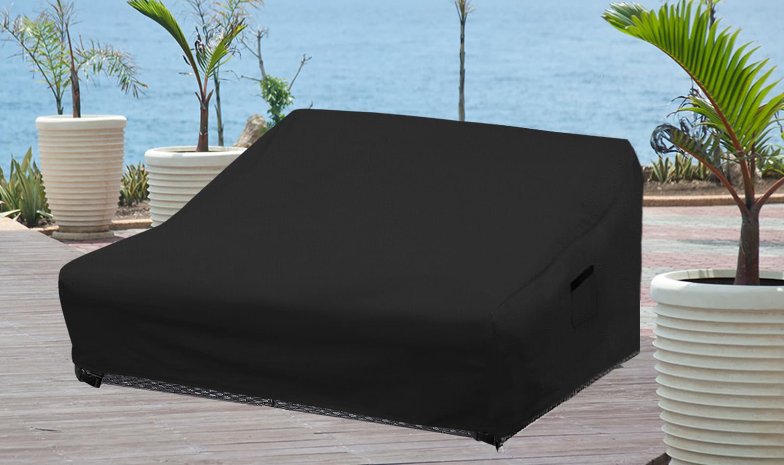 WORUO Outdoor sunbed waterproof cover, heavy-duty rattan sofa chair cover, 600D tear resistant, UV resistant, waterproof courtyard furniture cover, black