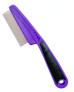 yumflan flea comb with rubber handle, flea and tick comb for dogs & cats, fine tooth dog comb for grooming (purple)