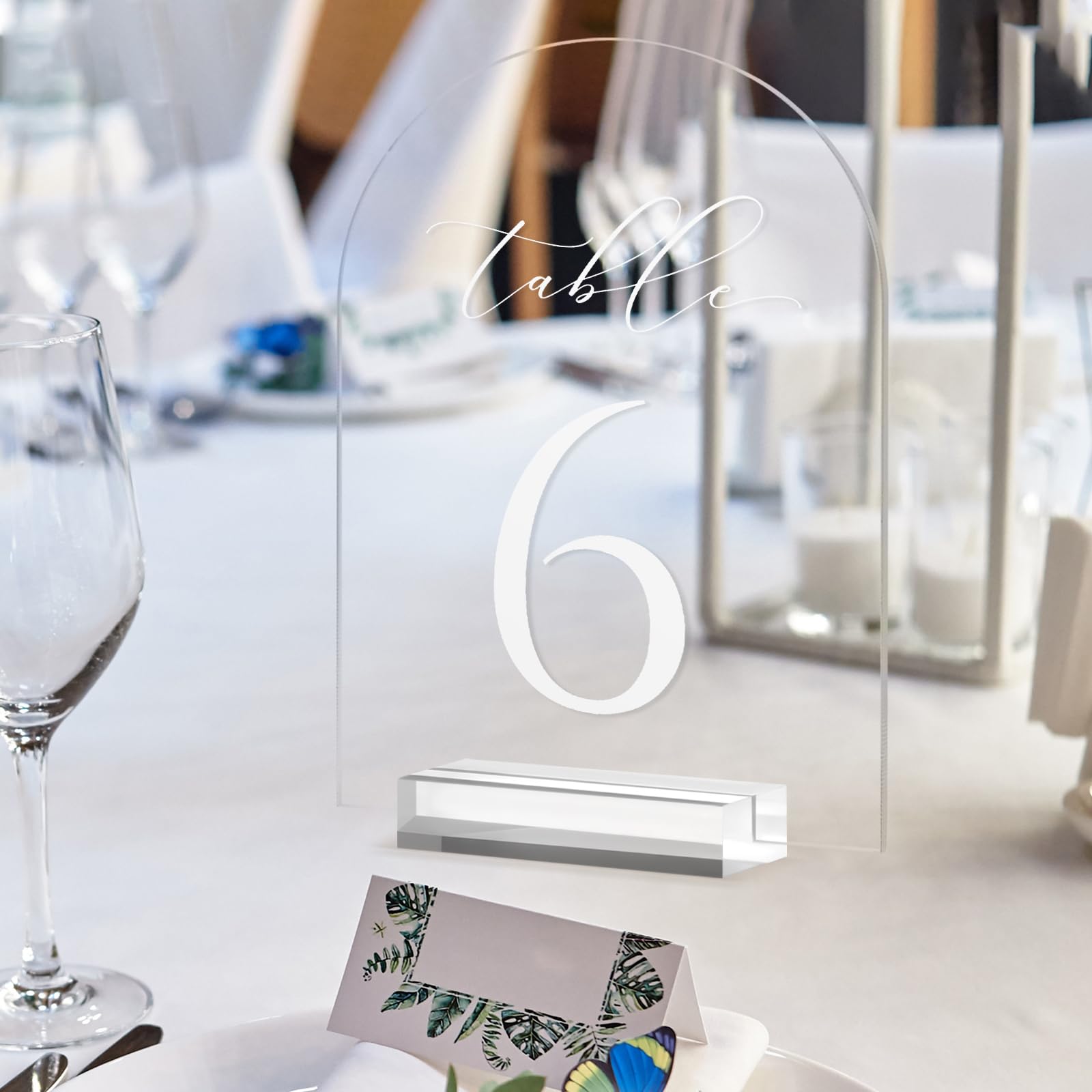 JINMURY Clear Arch Table Numbers for Wedding, 5x7 Inch Arched Acrylic Table Numbers 1-10 with Acrylic Stands, Clear Acrylic Arch Tabletop Sign with Holder for Centerpiece, Reception, Party, Event