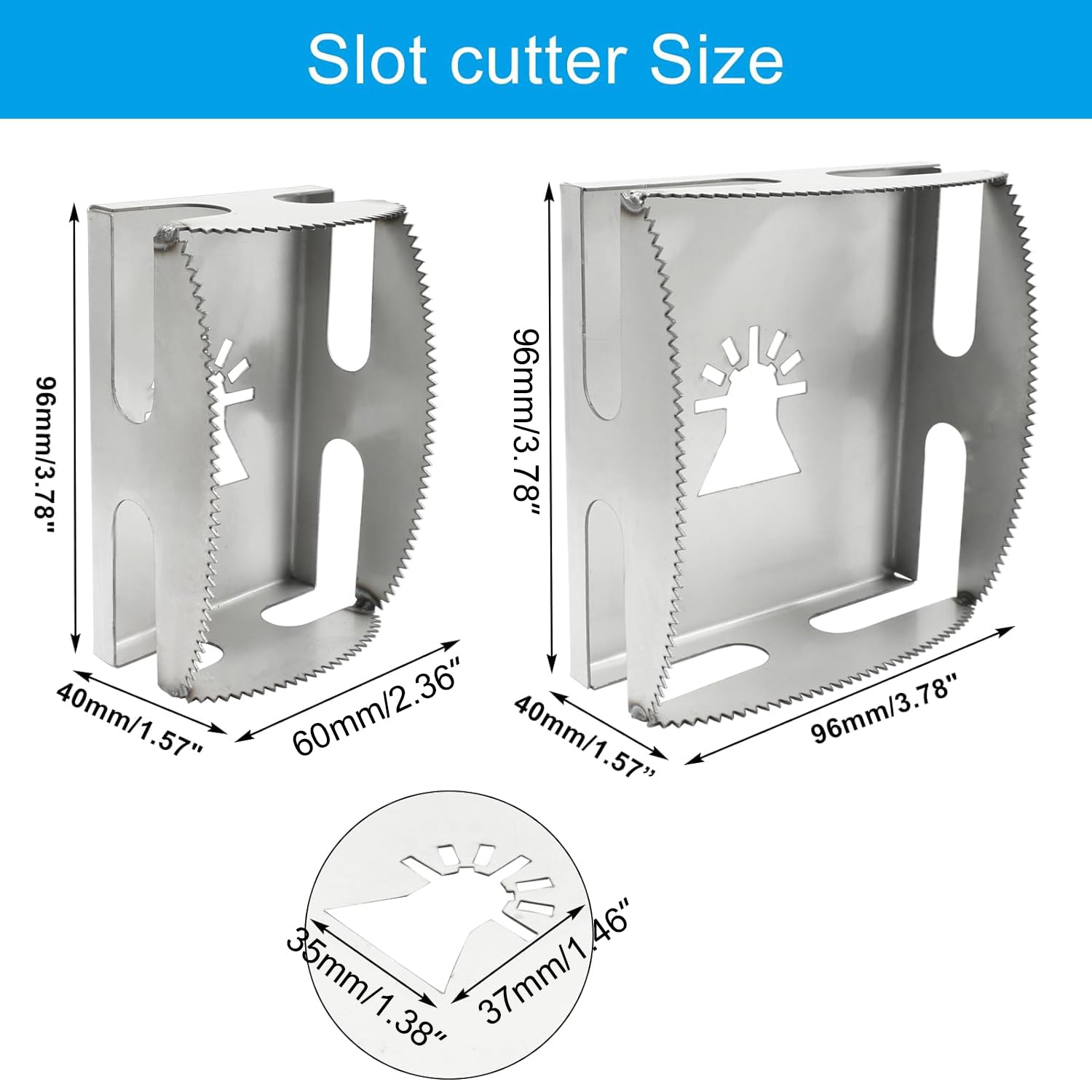 Biaungdo Square Slot Cutter, 2 Pcs Stainless Steel Rectangle Precise Slot Cutter Carving One Step in Place for Plastic Oscillating Multi-Tools Milling Cutter for Drywall/Plastic Metal/Wood(Silver)