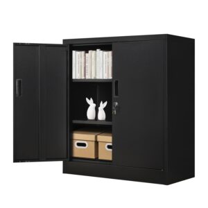 yeezer metal storage cabinet with 2 shelves. steel locking storage cabinet for home, office, garage, utility room and basement, 36.2" h x 31.5" w x 15.7" d (black)