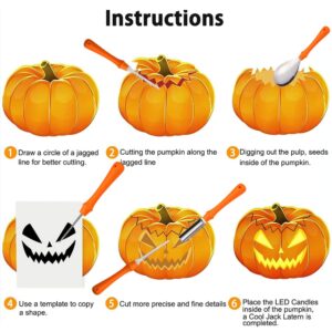 QJIUBA Halloween Pumpkin Carving Kit，Professional Stainless Steel Pumpkin Carving tools，Safe and Easy Bulk Pumpkin Carving Kit for Kids Adults，Family Decorations DIY Carving Gift（10PACS