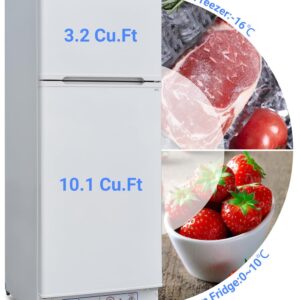 Techomey 13.5 Cu.Ft Propane Refrigerator with Freezer, Gas Fridge with Freezer Off Grid, 110v/LPG Dual Powers, RV Refrigerator for Outdoor, Truck, Camper, Kitchen, White