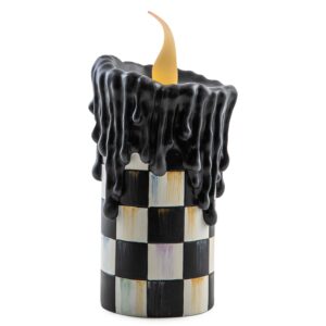 mackenzie-childs melting candle, flameless battery-operated candle, halloween home decor, black-and-white courtly check