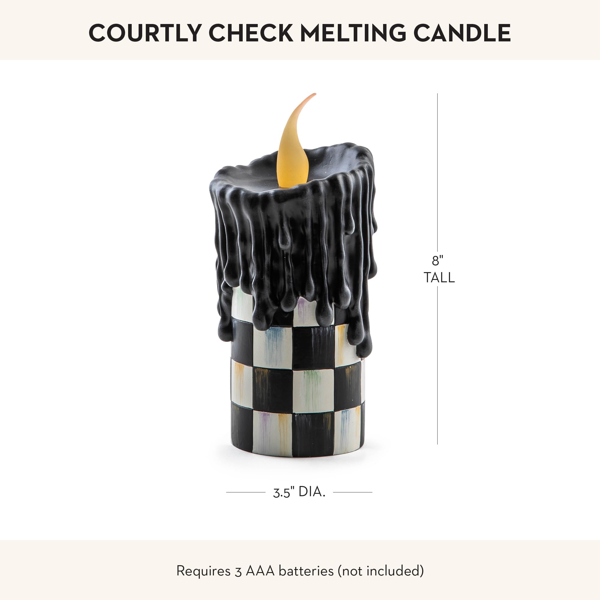 MACKENZIE-CHILDS Melting Candle, Flameless Battery-Operated Candle, Halloween Home Decor, Black-and-White Courtly Check