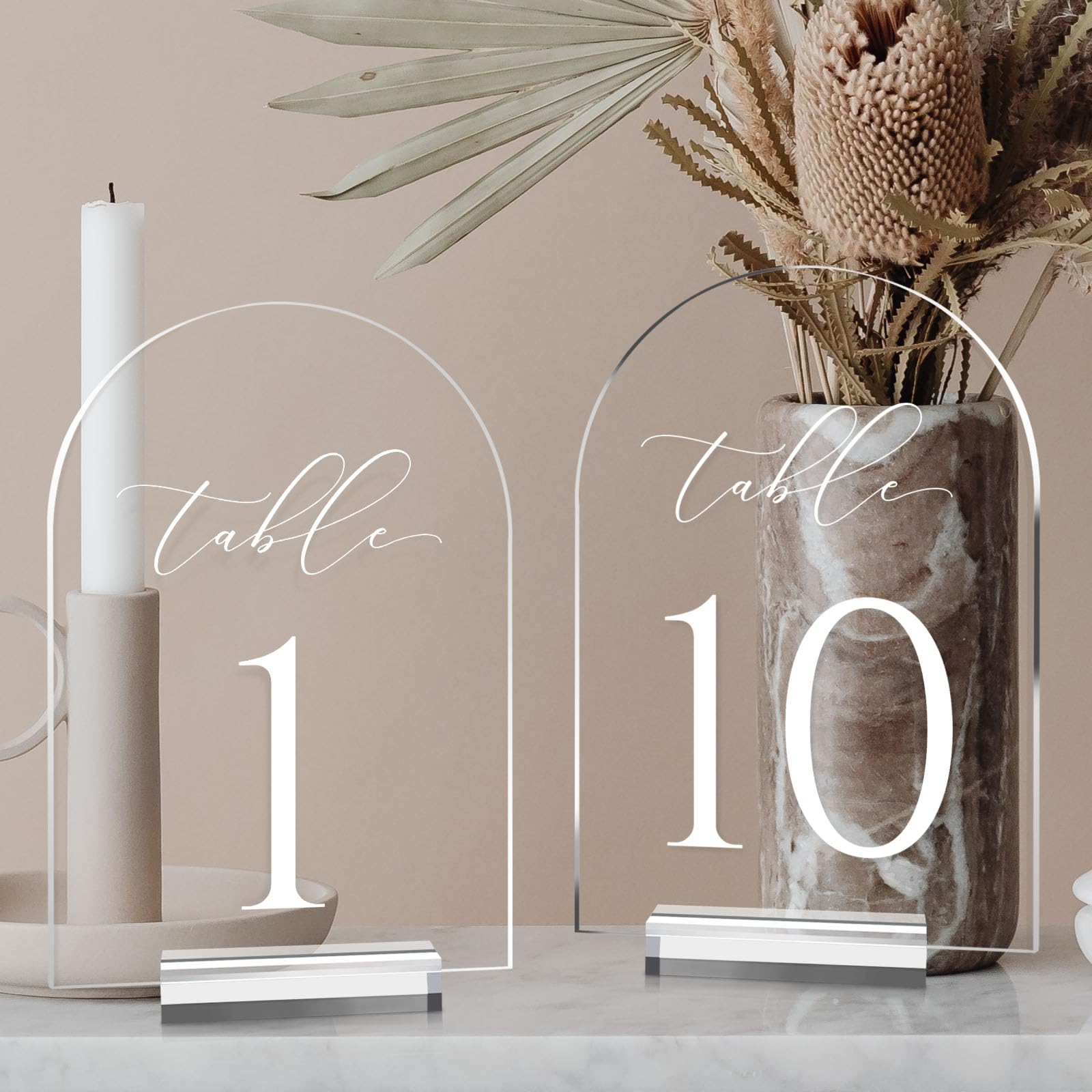 JINMURY Clear Arch Table Numbers for Wedding, 5x7 Inch Arched Acrylic Table Numbers 1-10 with Acrylic Stands, Clear Acrylic Arch Tabletop Sign with Holder for Centerpiece, Reception, Party, Event