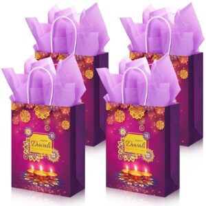 qilery 18 pcs diwali gift bags with tissue paper diwali party favors diwali candy goody bags with handles indian diwali treat bags for diwali party indian celebration supplies decoration