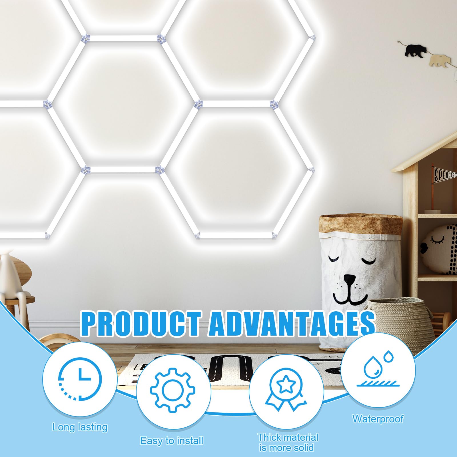 VIHOSE 2 Set Hexagon Garage LED Light 50 Pack 300W 36000lm Honeycomb Ceiling Lights 5 Grid Systems Car Detailing Ceiling LED Light for Garage Workshop Basement Warehouse Gym