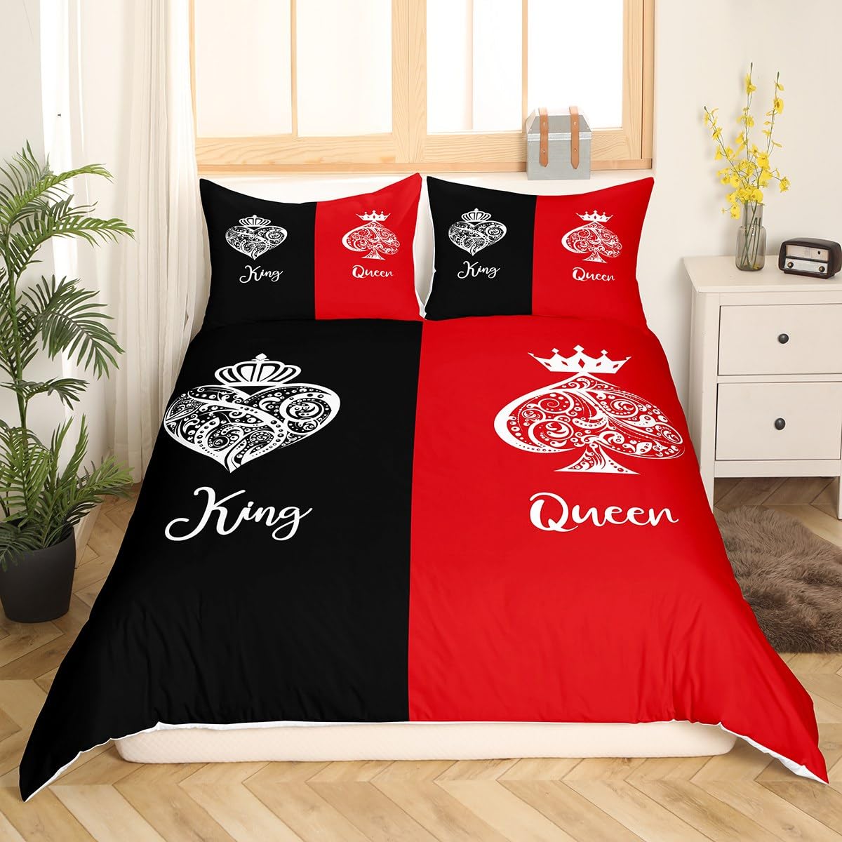 Couple Wedding Bedding Set Best Gifts for Husband and Wife,Red Black King and Queen Comforter Cover,Wedding Anniversary Duvet Cover Valentines Day Gifts,Engagement Newlyweds Gifts for His and Hers