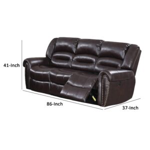 Benjara BM299094 86 in. Power Recliner Sofa with USB Charging Port Brown