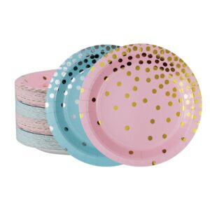 ottin pink and blue gender reveal decorations polka dots party paper plates 9'' 60 counts disposable dinner plates for party engagement wedding birthday bridal shower baby shower graduation