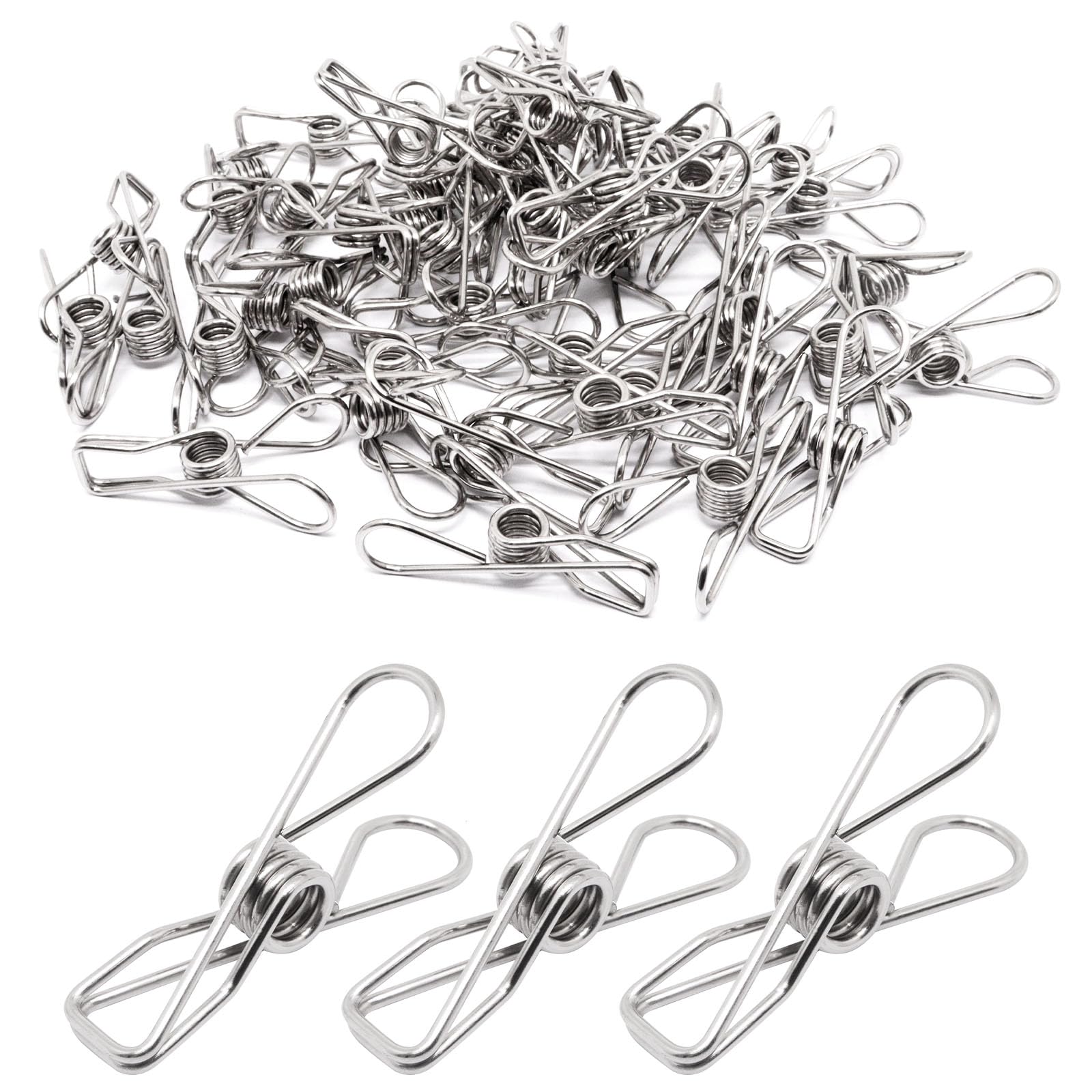 YuGtcen 52pcs Clothes Pins Heavy Duty Outdoor, 2" Lengh Stainless Steel Clothes Pins for Hanging Clothes Wire Metal Clothes Pegs Hanger Clips Clothespin Laundry Clips for Home Travel (Small)