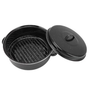 roasting pan, enameled roasting pan with domed lid non stick enamel turkey roaster pot round roaster pan for turkey, chicken, vegetable(28cm)