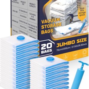 Vacuum Storage Bags with Hand Pump 20 Jumbo Space Saver Seal Storage Bags for Clothes Compression Bags for Travel