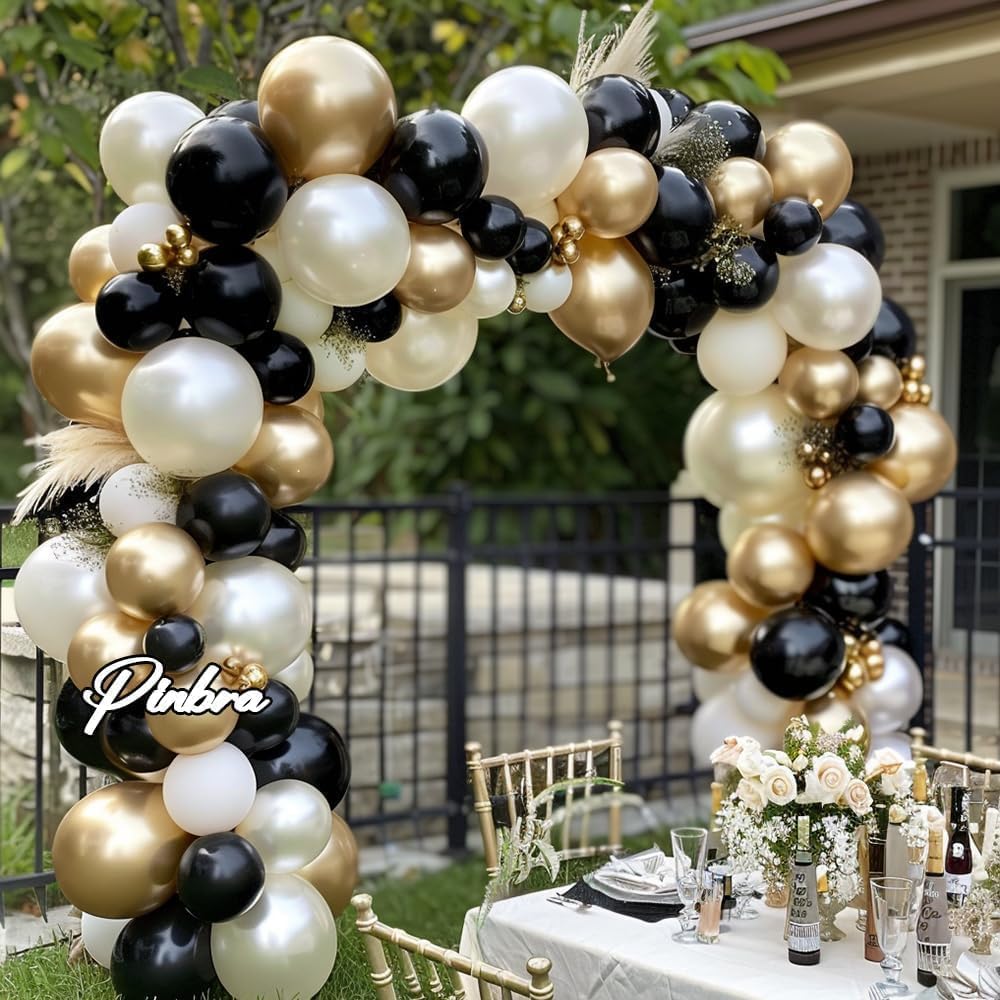 Black White Gold Balloon Garland Double Stuffed Pearl White Sand Balloons Champagne Metallic Gold Neutral Balloon Arch Kit For Birthday Graduation Wedding Bachelorette Halloween Party Decorations