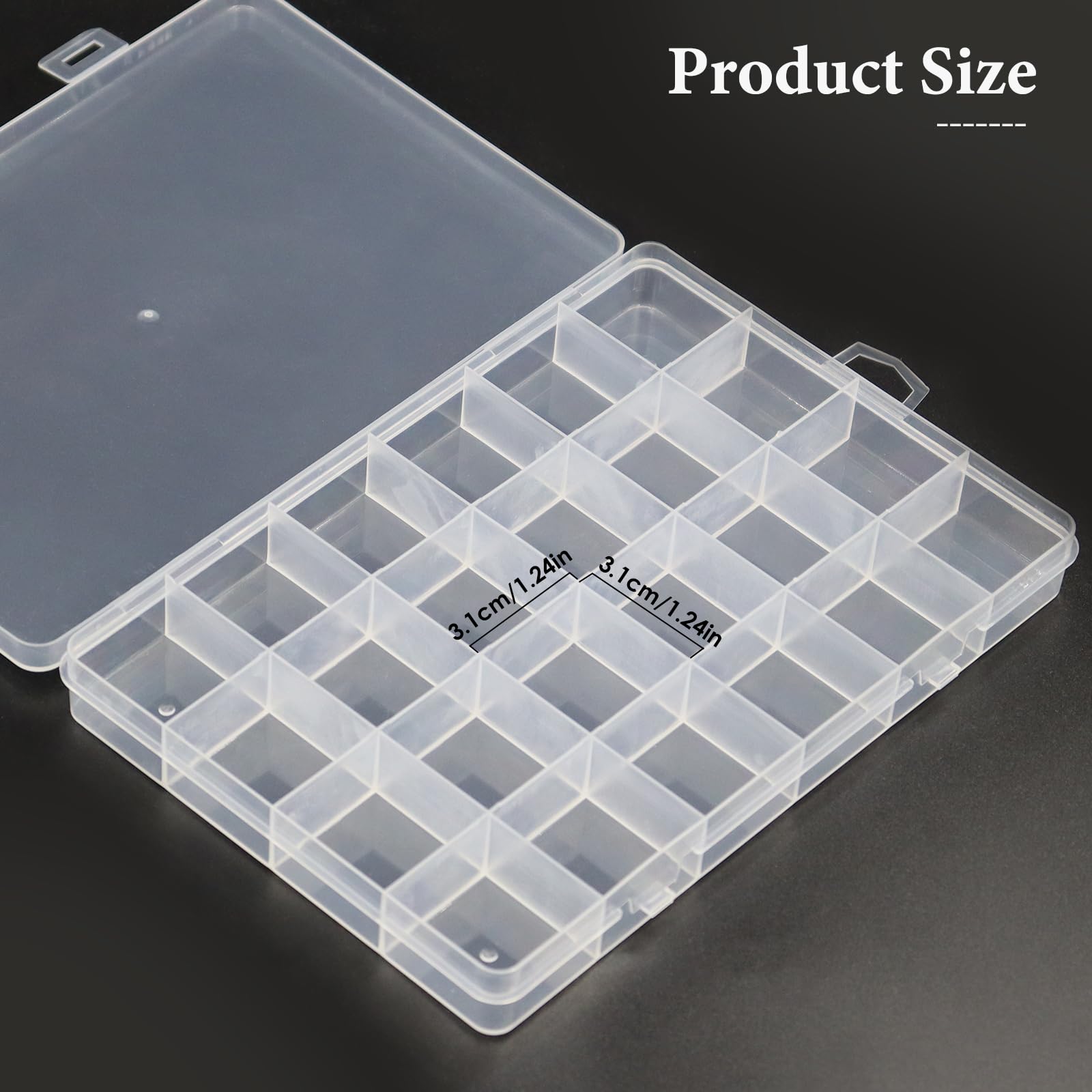 RYKOMO 4 Pack Clear Plastic Organizer Box 24 Grids Plastic Organizer Box with Fixed Dividers Clear Storage Container Jewelry Box for Beads Art DIY Crafts Jewelry Hair Accessories