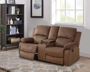 plithzy recliner couch for living room, 73" reclining sofa corduroy fabric, manaul recliner loveseat with console storage and cup holders (loveseat, brown)