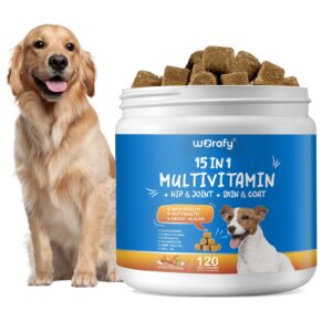 15-in-1 dog multivitamin supplements - dog multivitamin chewable - immunity, digestion, joint and heart health support for skin, coat heart, immune system - for all ages all breeds (120 counts)