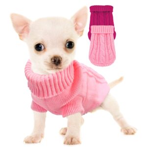 kallfir's cutie xxs dog sweater, 2 pieces turtleneck knitted chihuahua sweater yorkie teacup dog clothes small dogs girl winter warm sweaters pet cat sweater cold weather puppy clothes xx-small