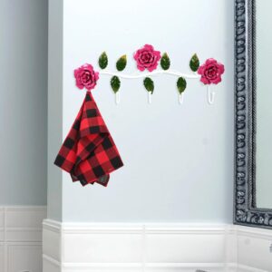 LOGOFUN Metal Wall Hooks Rose Flower Coat Hooks Rustic Style Hanging Hook for Bathroom Room Decorations (Rose)