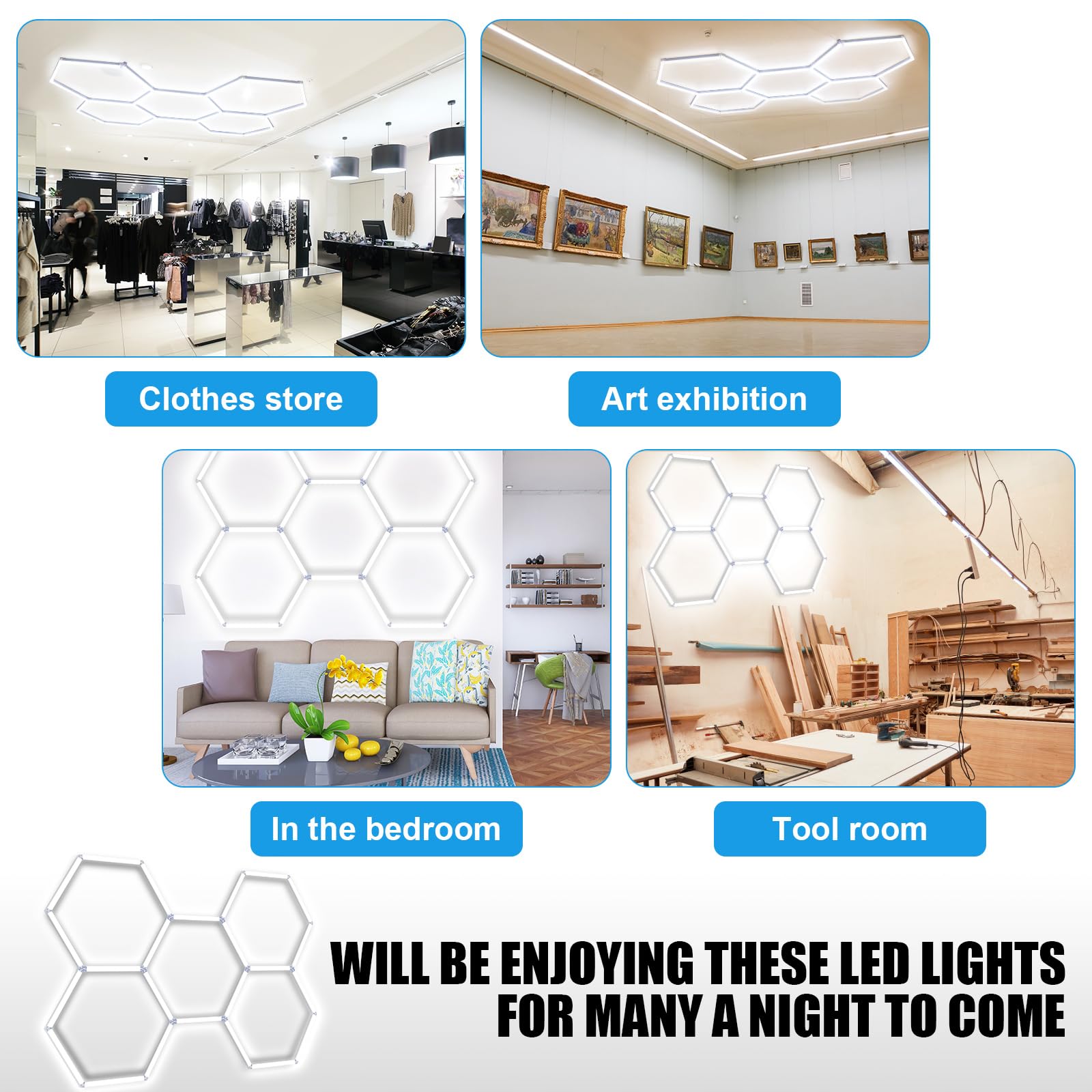 VIHOSE 2 Set Hexagon Garage LED Light 50 Pack 300W 36000lm Honeycomb Ceiling Lights 5 Grid Systems Car Detailing Ceiling LED Light for Garage Workshop Basement Warehouse Gym